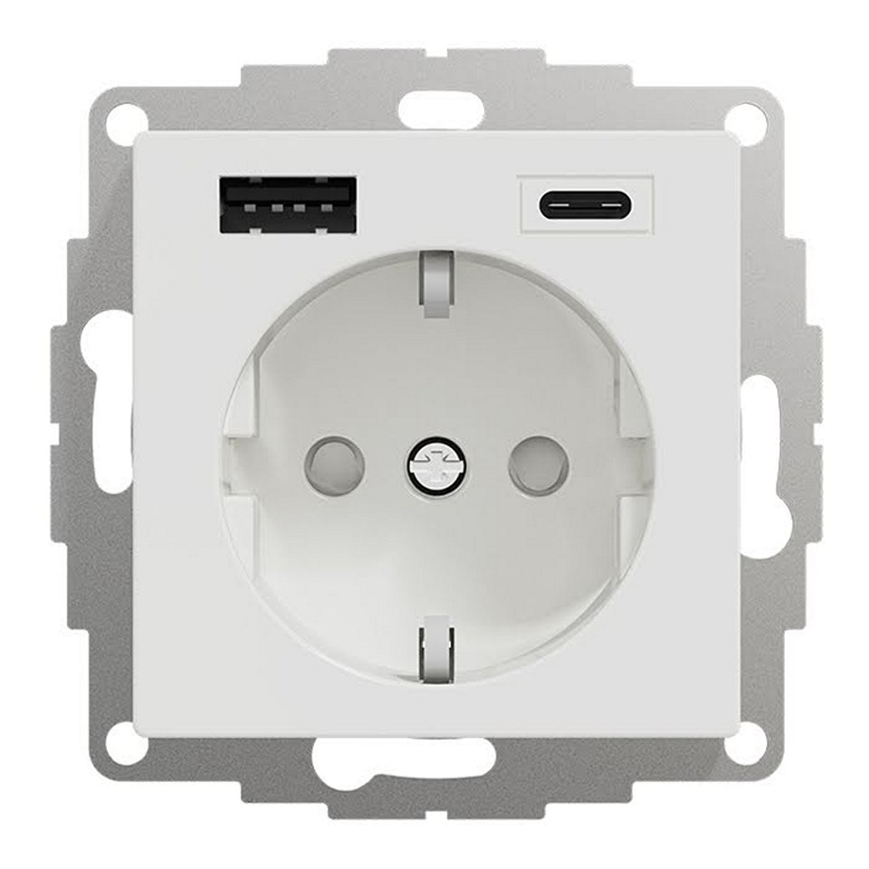 Schneider Exxact 1-vägsuttag + 2xUSB Typ A+C